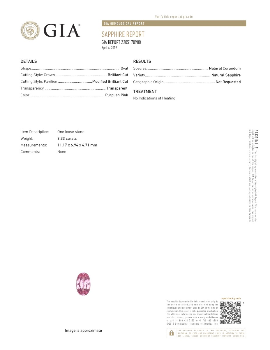 Natural Unheated Pink Sapphire Purplish Pink Color Oval Shape 3.33ct W ...
